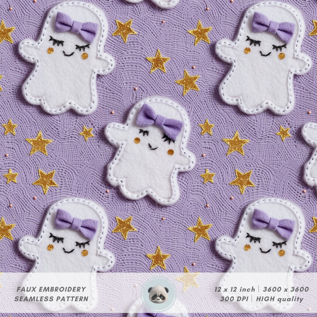 3d Coquette Ghost With Bow Seamless Pattern, Faux Embroidery for Fabric ...