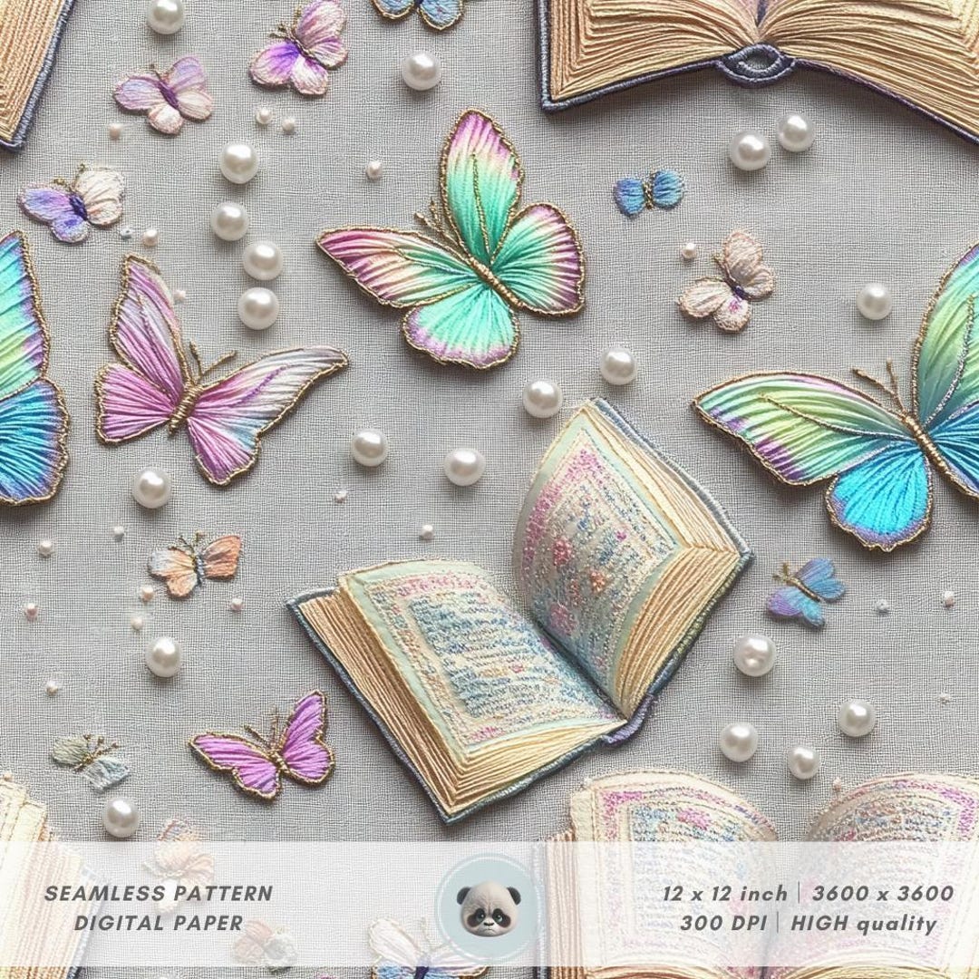 3d Seamless Iridescent Butterfly Gifts for Book Lovers, Embroidery ...