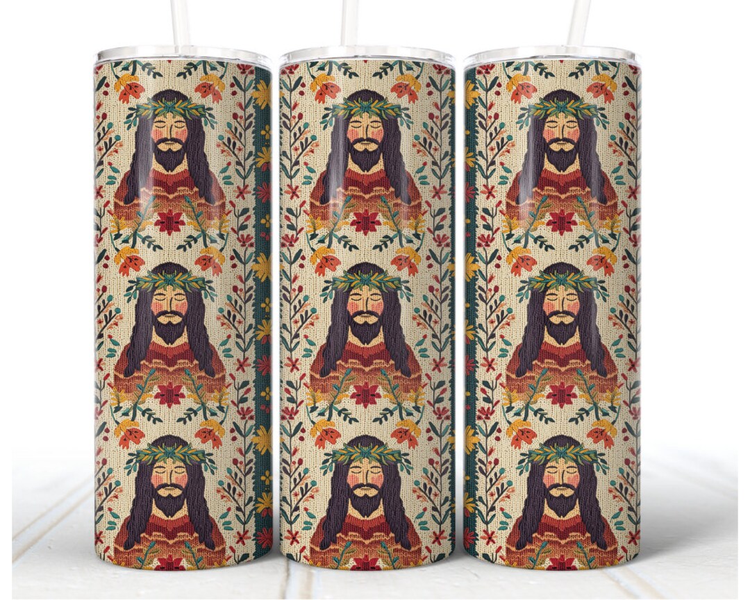 Jesus Christ Tumbler Wrap Seamless Sublimation Design, Faux Embroidery ...
