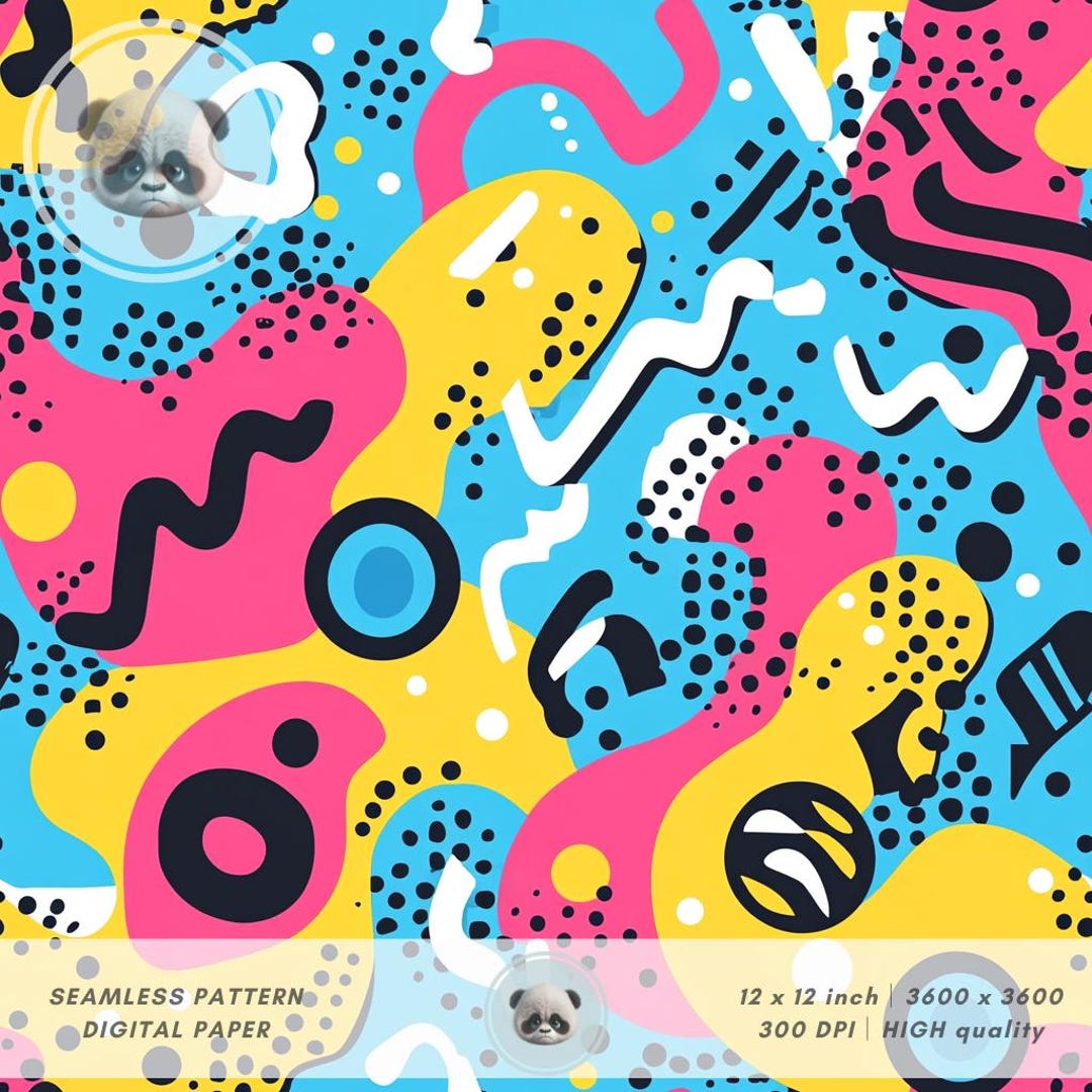 Funky 80s Abstract Seamless Pattern, Bold Geometric Repeating File ...