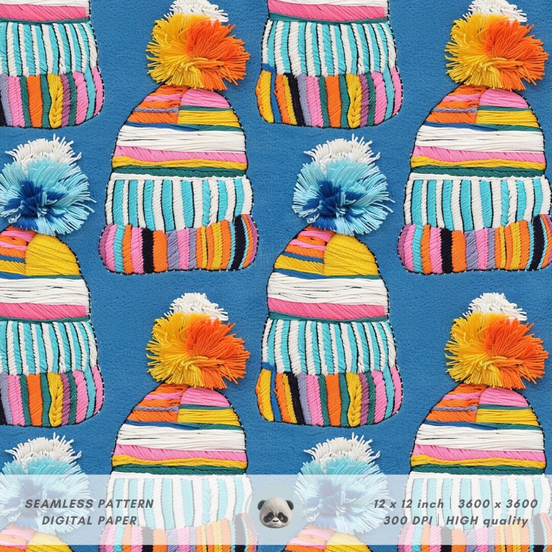 3d Colorful Winter Hat Seamless Pattern, Colorful Tassel Pompom ...