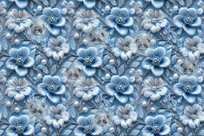 3d Arctic Blue Winter Flowers Seamless Pattern, Repeat File for ...