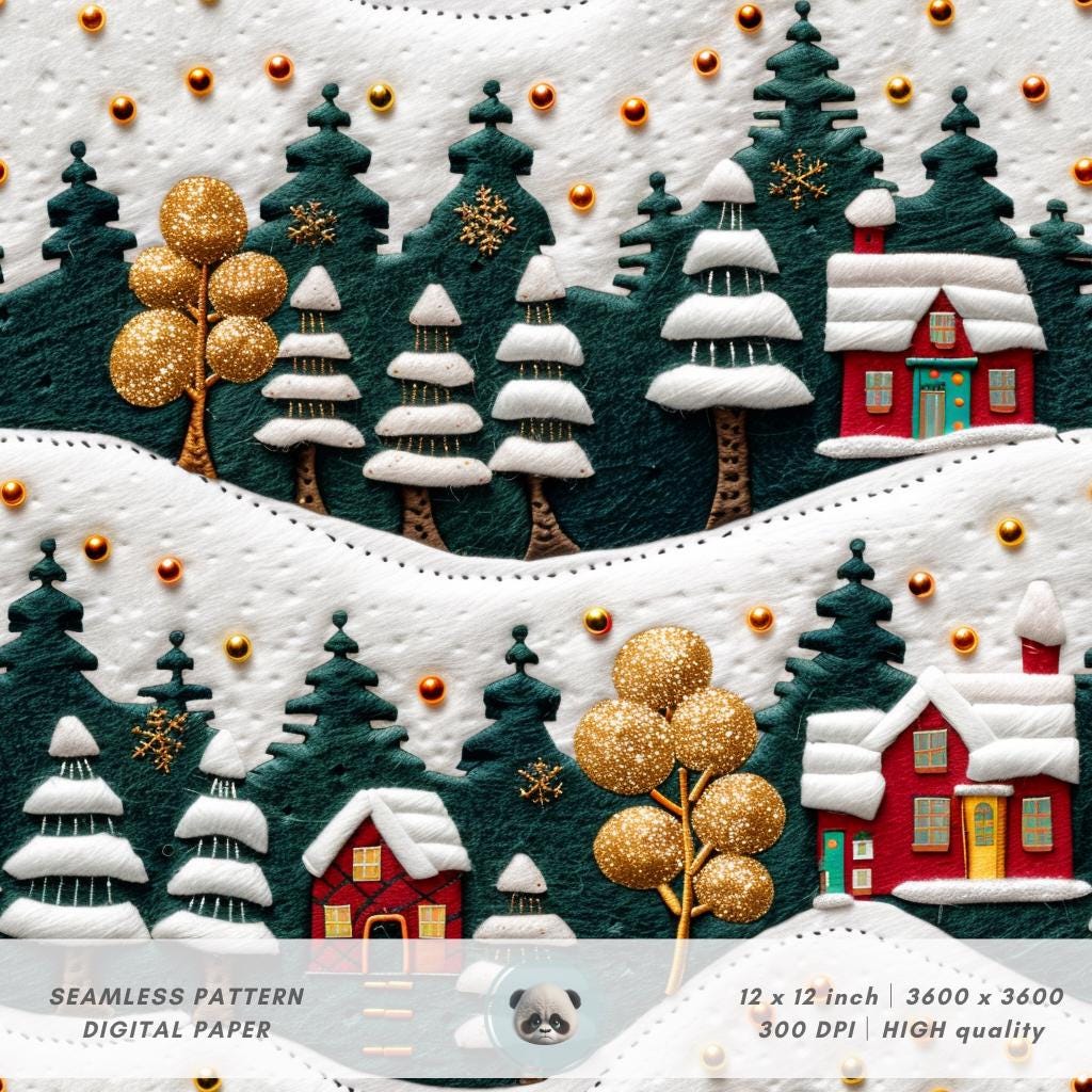 3d Christmas Village Winter Landscape Seamless Pattern, Whimsical Xmas ...