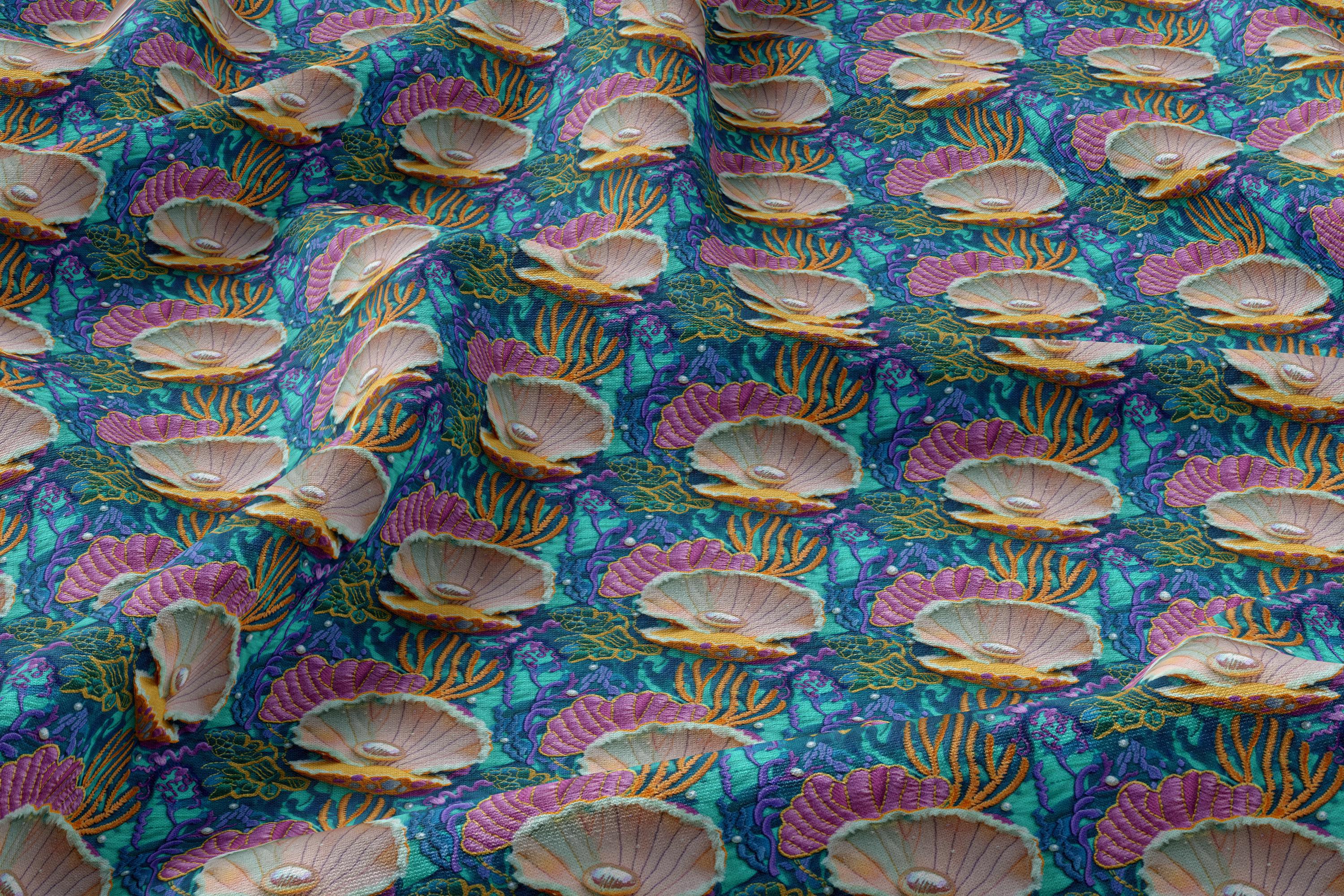 3d Oyster Shell With Fresh Pearl Seamless Pattern, Faux Embroidery ...