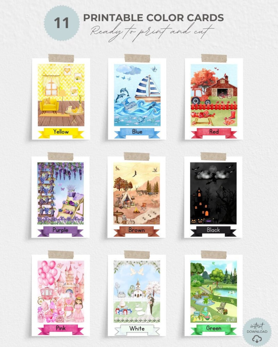 11 Colors Flash Cards, Printable Flashcards for Kids Learning ...