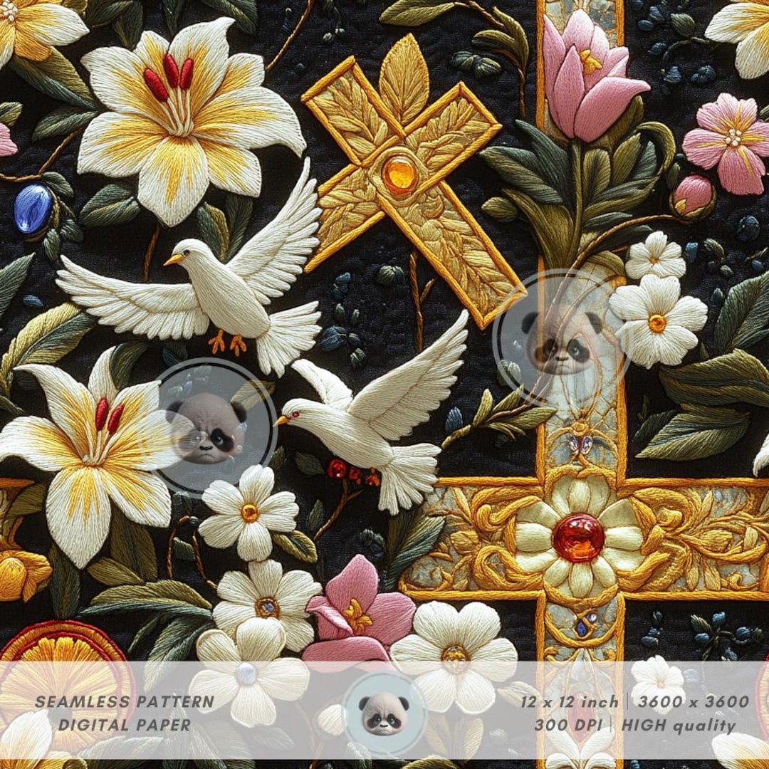 3d Floral Easter Catholic Cross Seamless File, Faux Embroidery ...