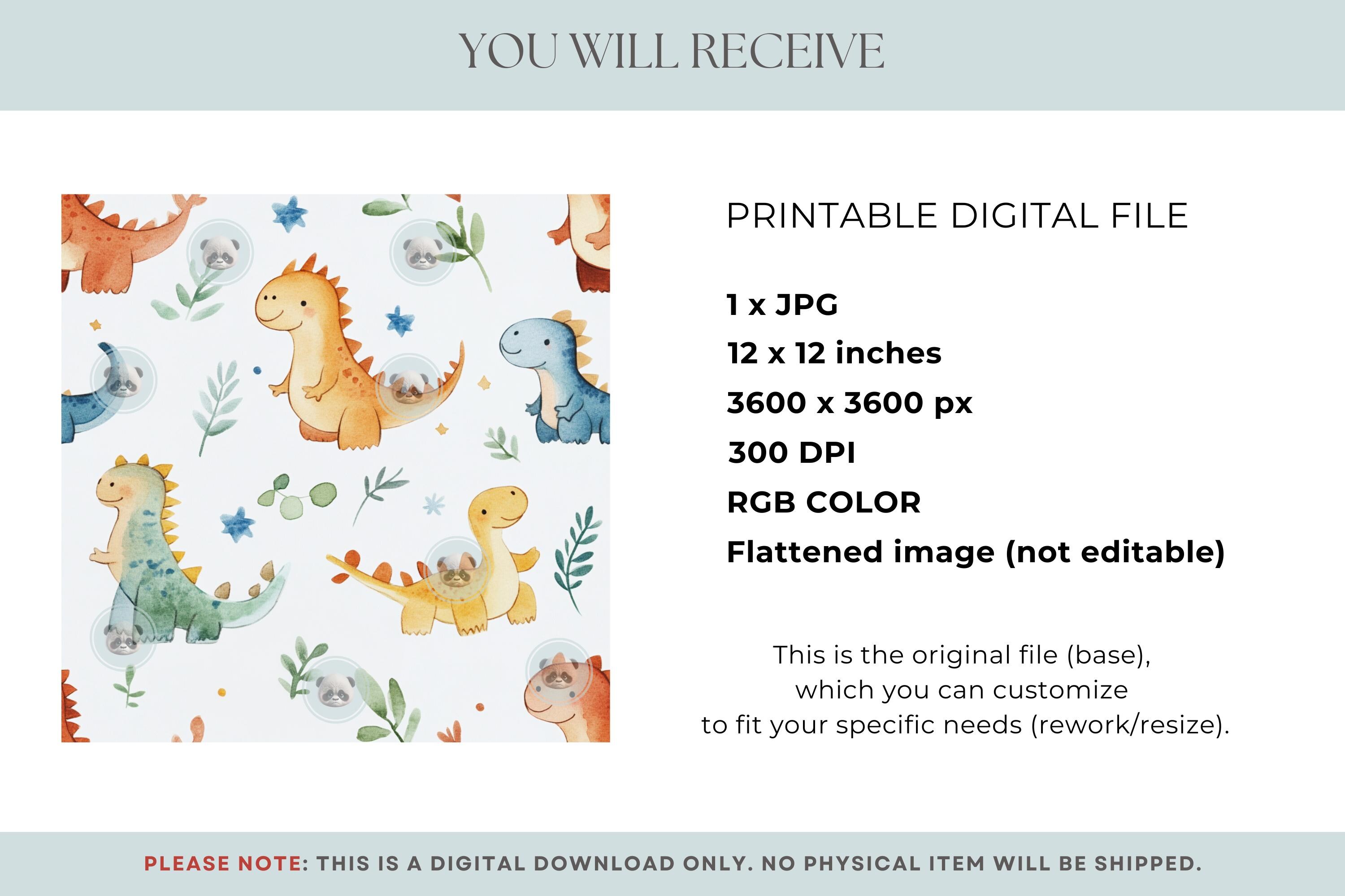 Watercolor Dinosaurs Seamless Pattern, Cute Nursery Jungle Animal ...