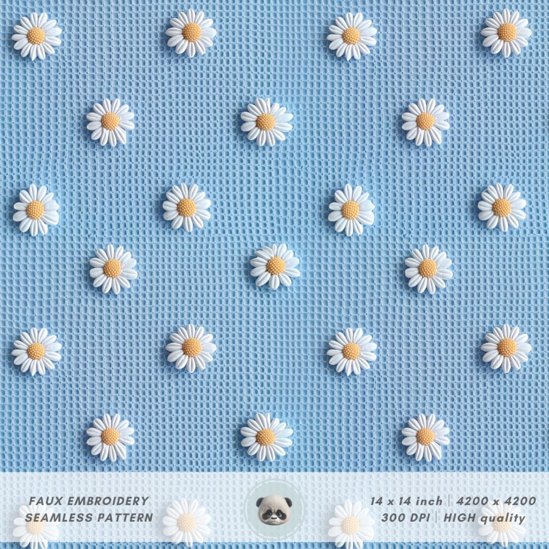 3d White Daisy Seamless Pattern, Faux Embroidery Waffle Knit Texture ...