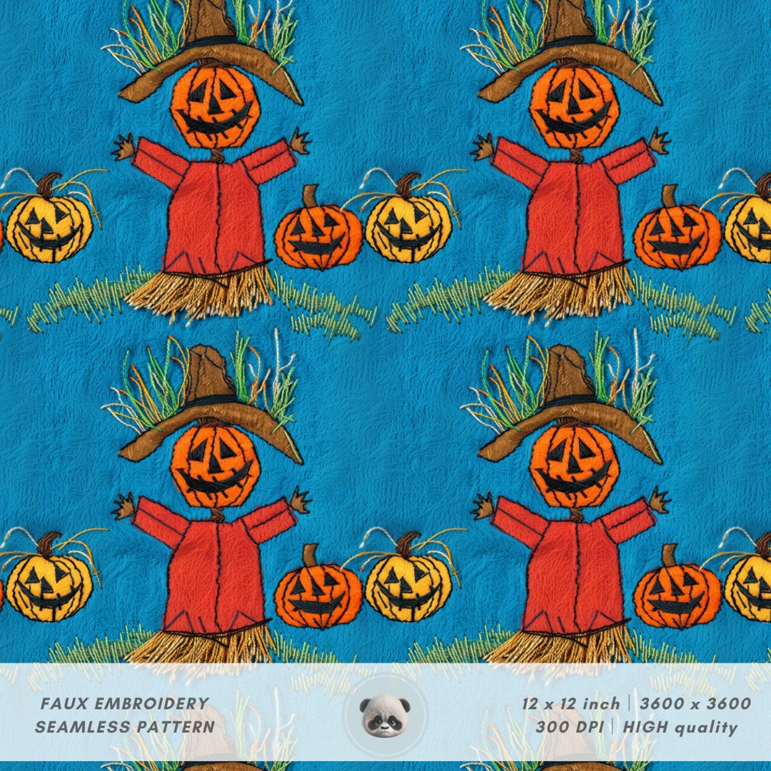 3d Cute Scarecrow, Faux Embroidery Seamless Pattern, Halloween ...