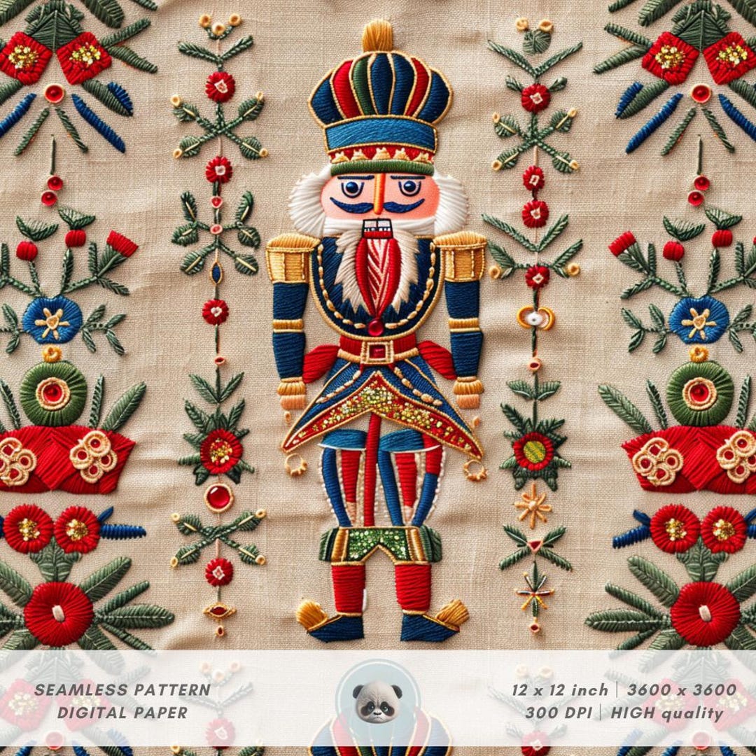 3d Nutcracker Folk Art Vintage Christmas Seamless Pattern, Festive ...
