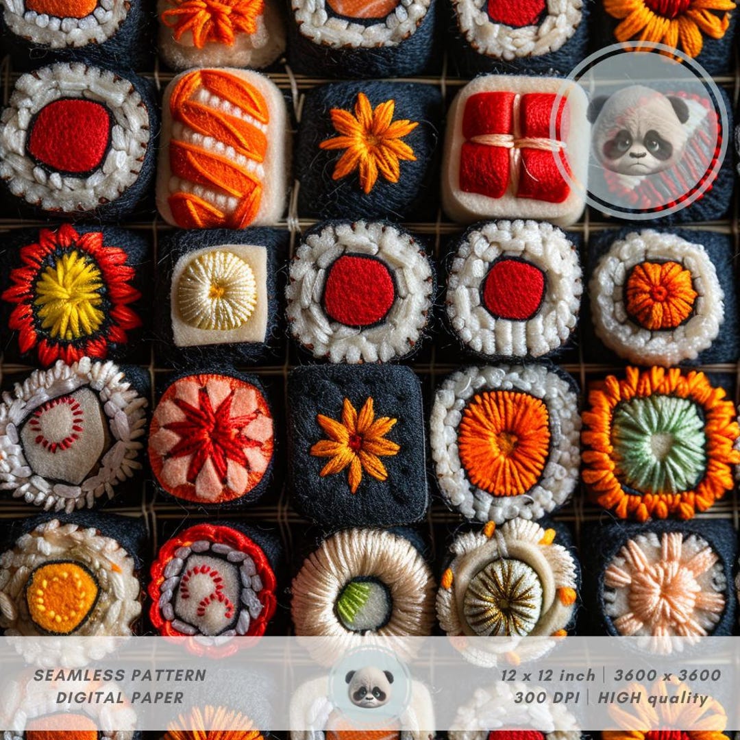 3d Sushi Wool Felt Seamless Pattern, Faux Embroidery Japanese Food ...