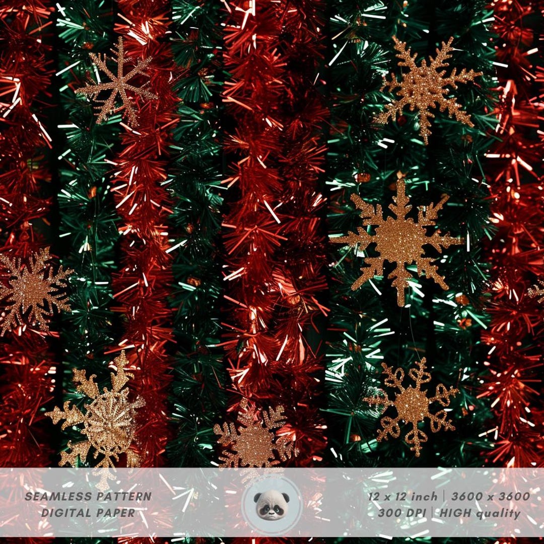 3d Christmas Tinsel Garland Seamless Pattern, Gold Shiny Snowflake ...