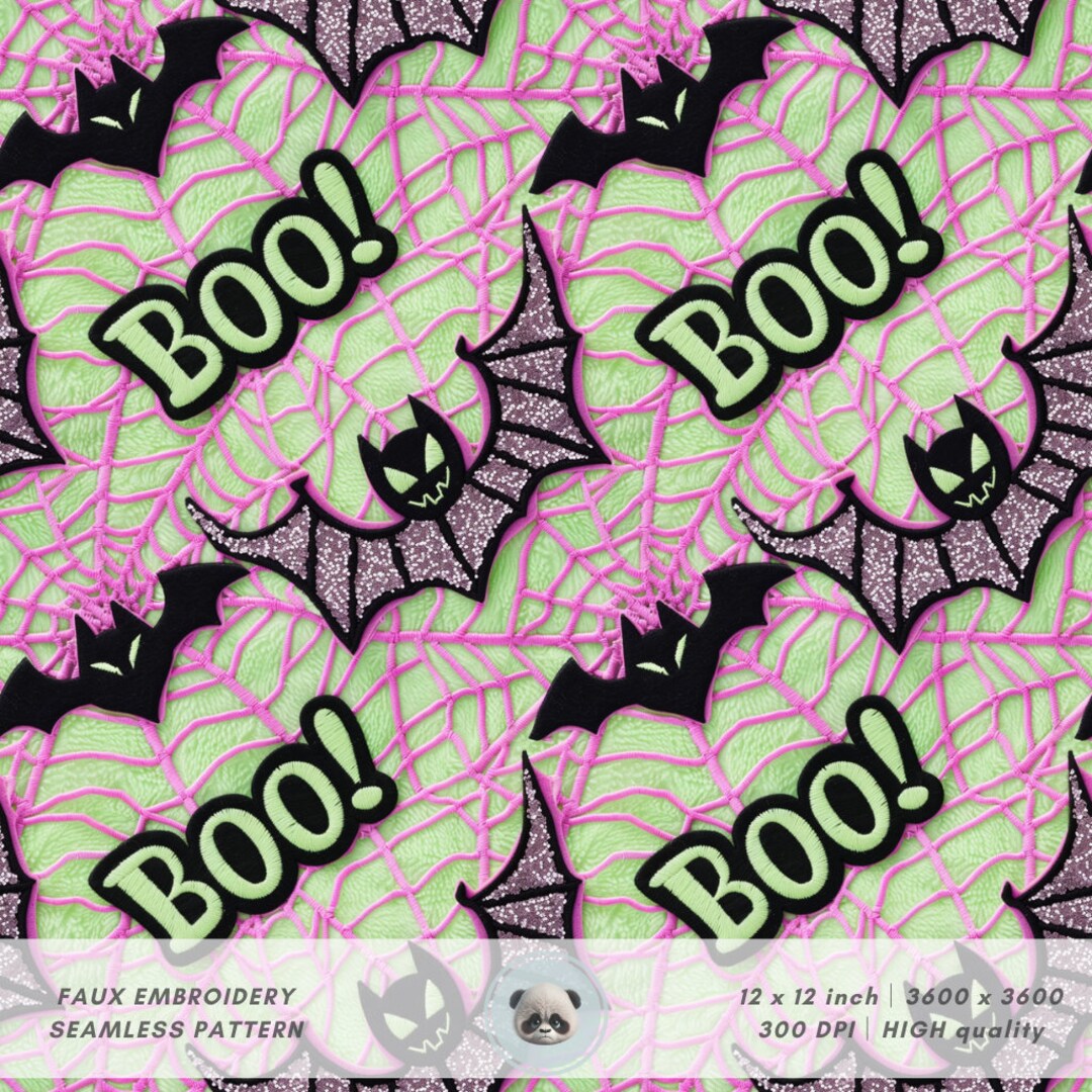 3d Boo Glitter Bats Seamless Pattern for Fabric Sublimation, Neon ...