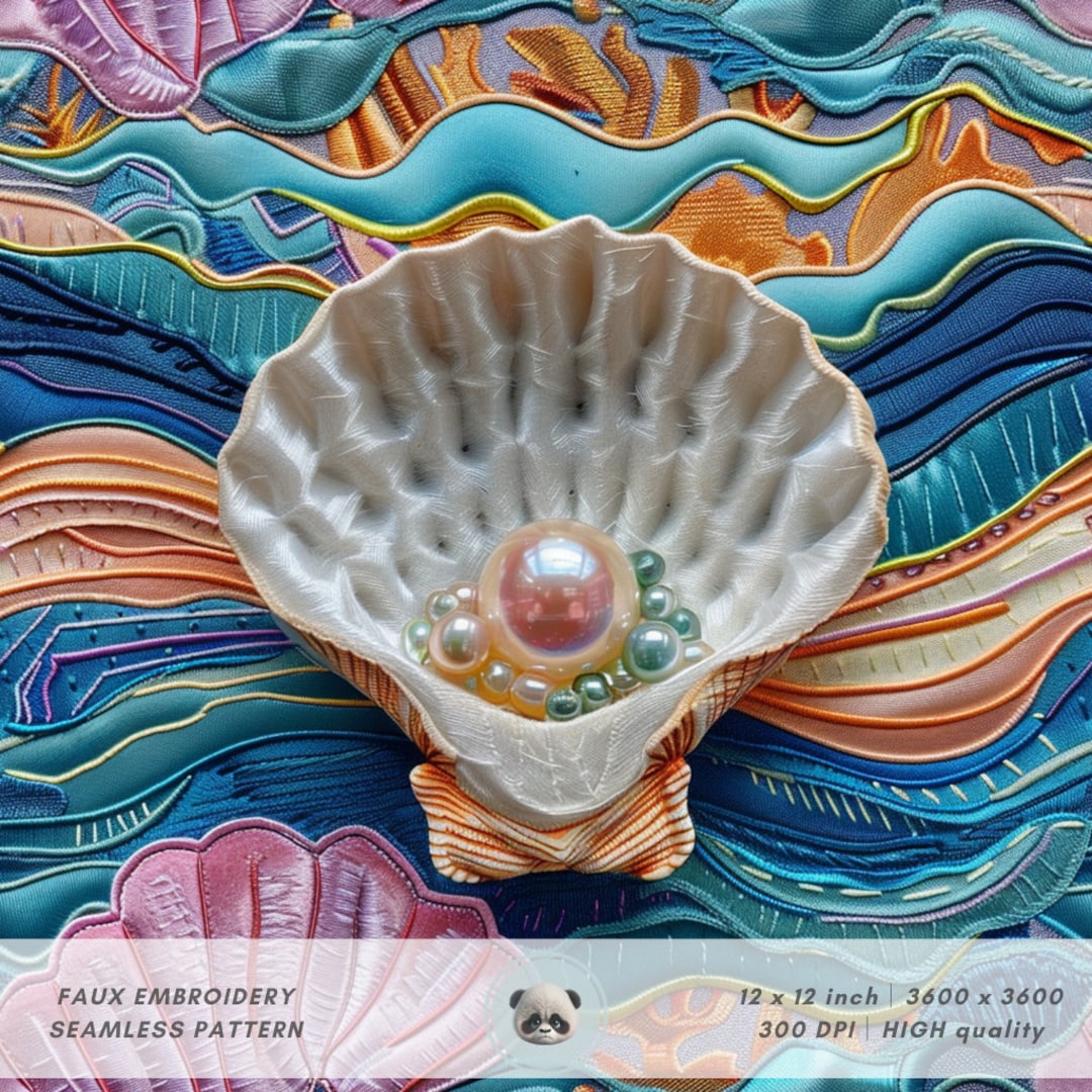 3d Clamshell With Pearls Seamless Pattern, Faux Embroidery Summer File ...