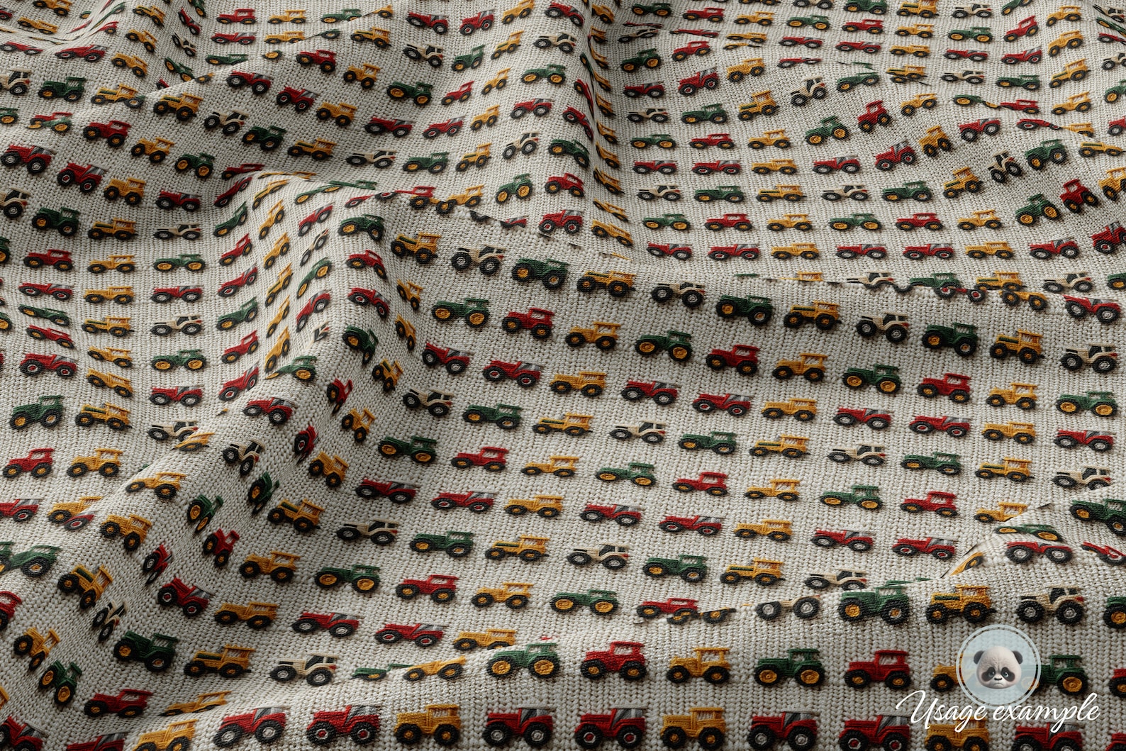 3d Mini Tractor Seamless Fabric, Faux Embroidery Knit Fabric Minimalist ...
