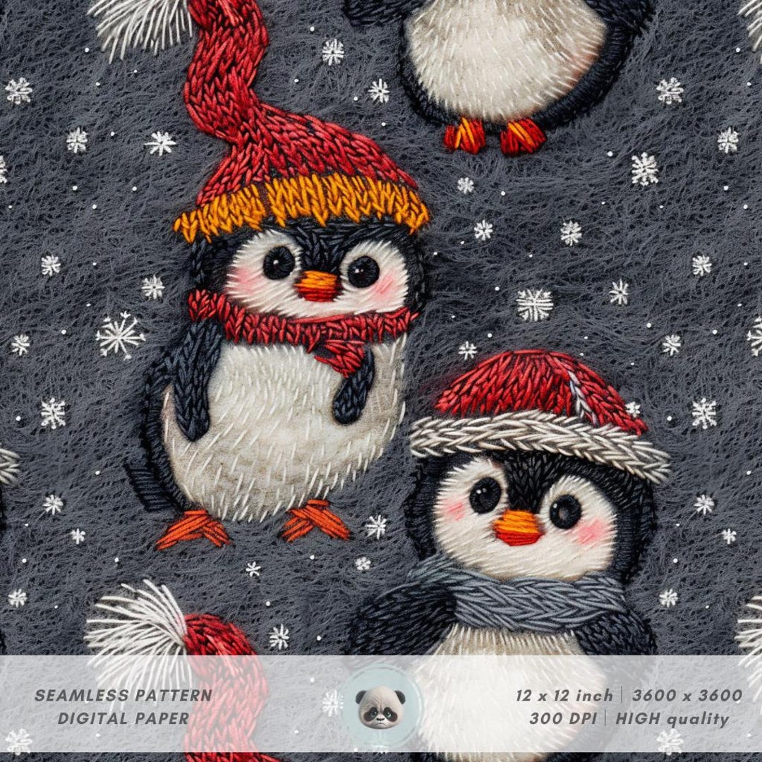 3d Baby Penguin in Winter Hat, Snowflake Seamless Pattern, Arctic ...