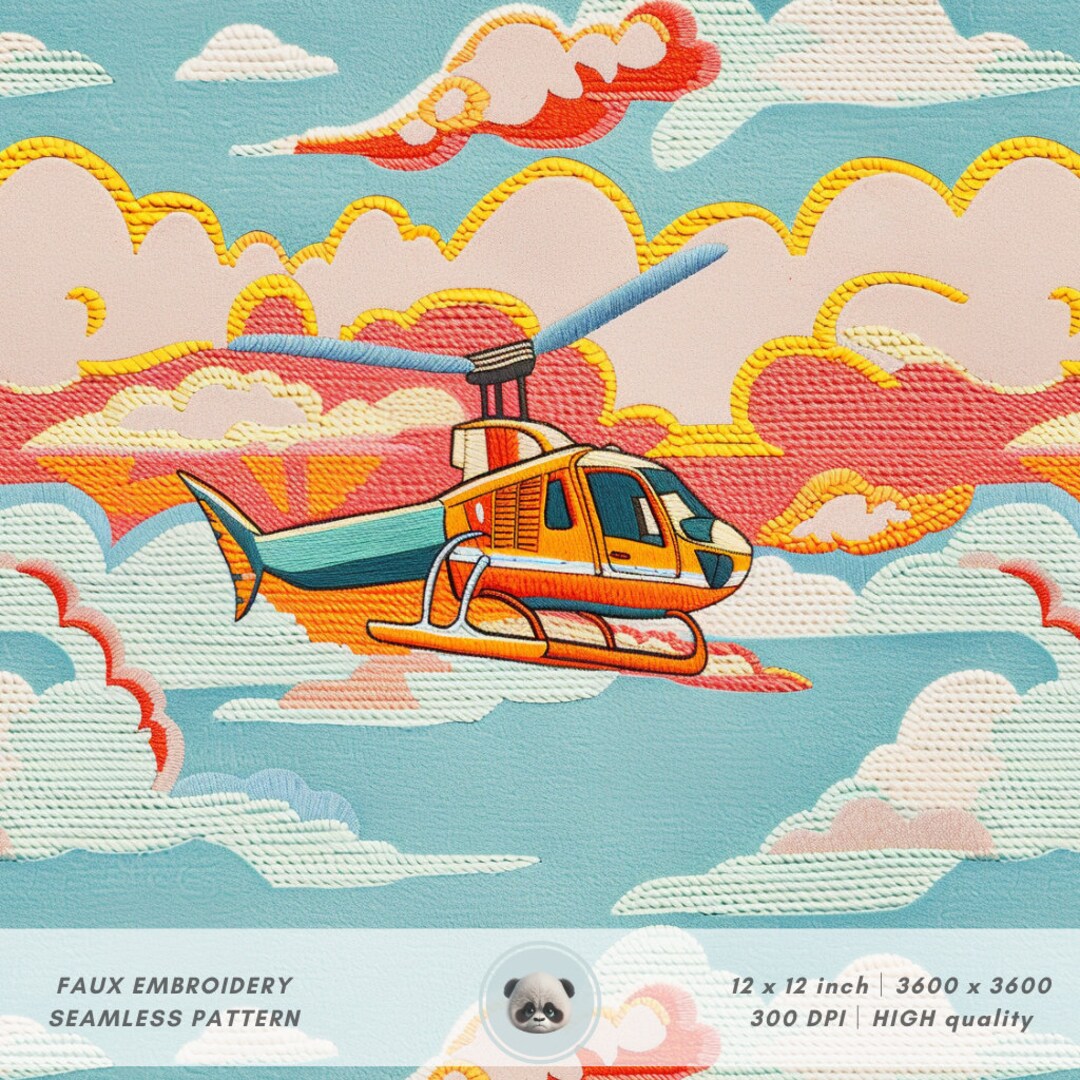 3d Helicopter Faux Embroidery Effect Seamless Pattern, Adventure Time ...