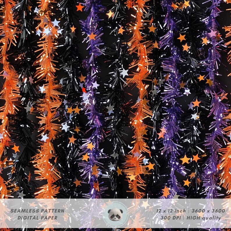 3d Halloween Tinsel Garland Seamless Pattern, Mini Shiny Stars, Bling ...