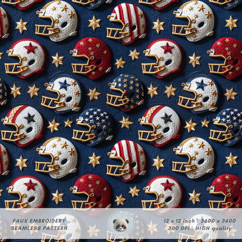 3d USA Football Helmet Seamless Pattern, Faux Embroidery Patriotic ...