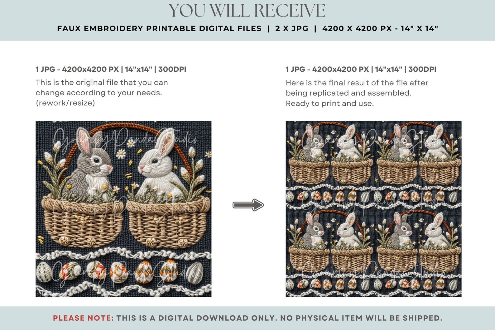 3d Easter Bunny in Easter Basket Seamless Knit Pattern, Easter Eggs ...