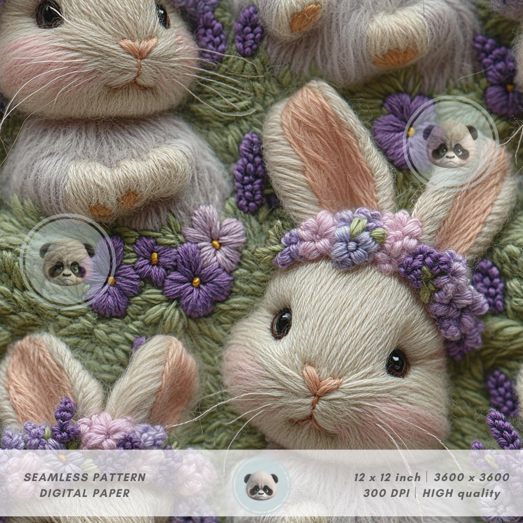 3d Spring Bunny in Lavender Wreath Seamless Pattern, Nursery Woodland ...