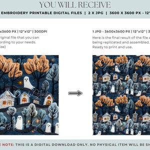 3d Halloween Ghost Town Seamless Pattern, Faux Embroidery for Fabric ...