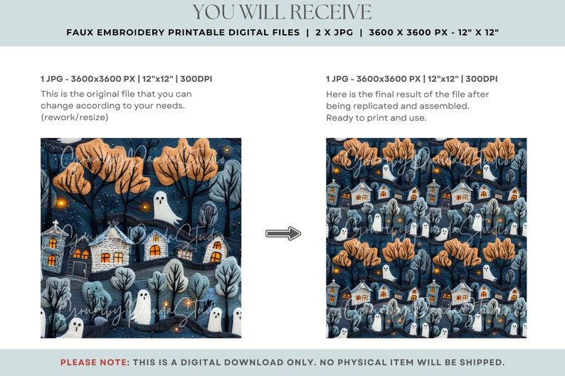 3d Halloween Ghost Town Seamless Pattern, Faux Embroidery for Fabric ...