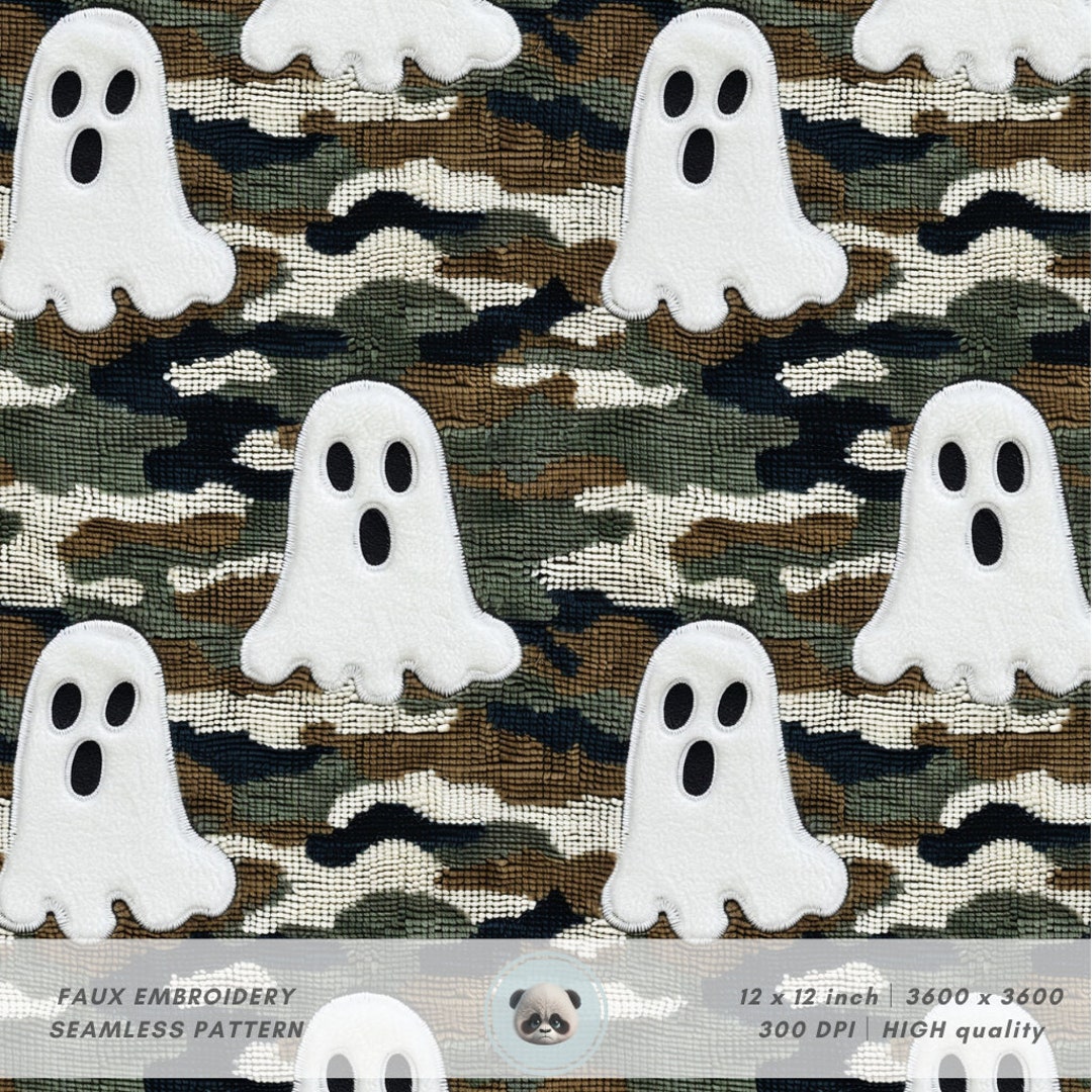 3d Khaki Camouflage Ghost Seamless Pattern, Faux Embroidery Halloween ...