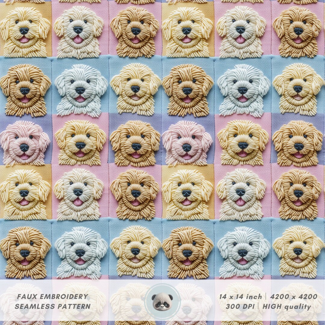 3d Cute Dog Seamless Pattern, Faux Embroidery Puppy Dog Fabric Design ...