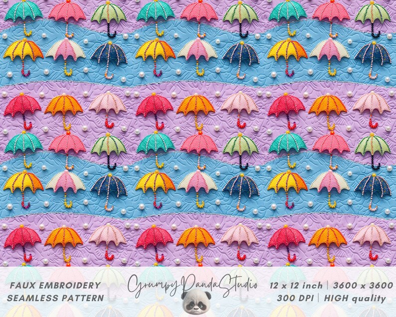 3d Colorful Umbrella Seamless Pattern, Beads and Pearls, Digital Paper ...