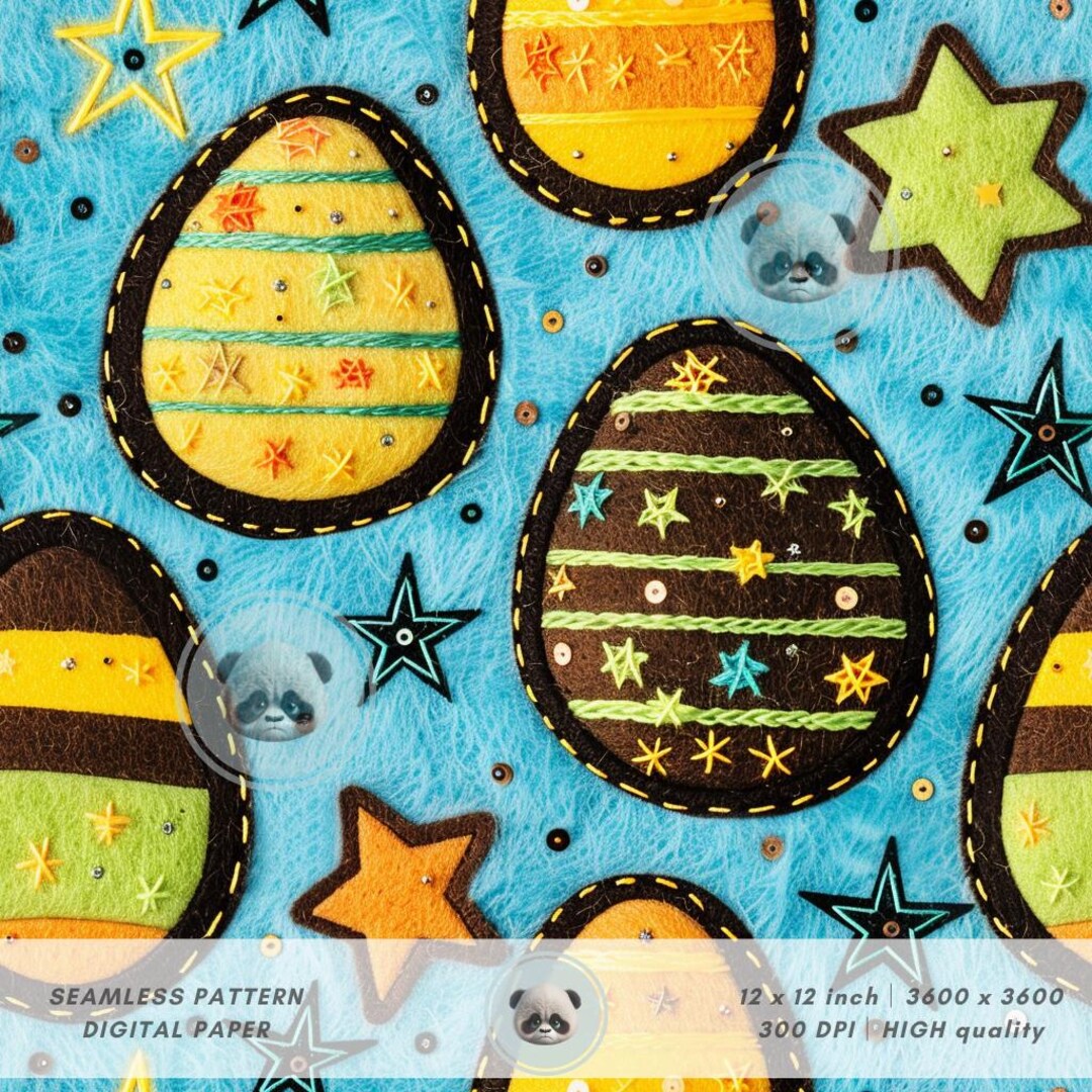 3d Starry Easter Eggs Seamless Pattern, Faux Felt Embroidery Spring ...