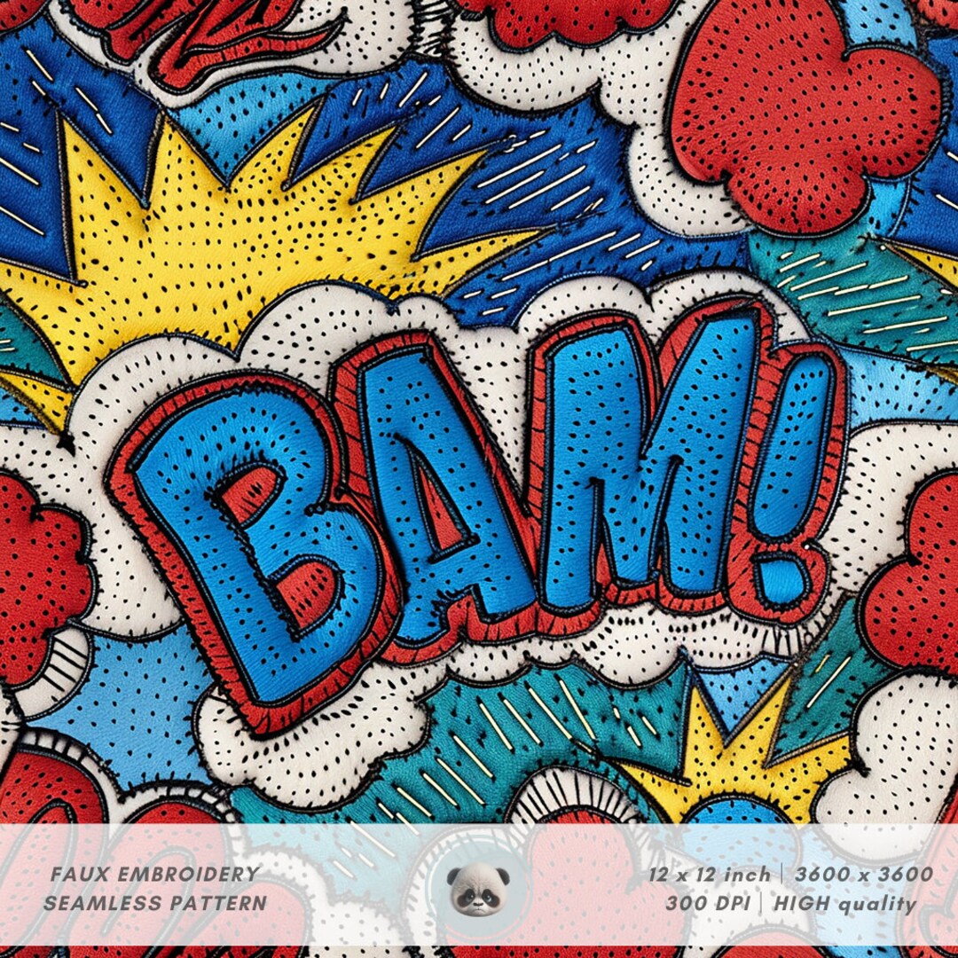 3d BAM! Speech Bubble Seamless Pattern, Faux Embroidery Effect Fabric ...