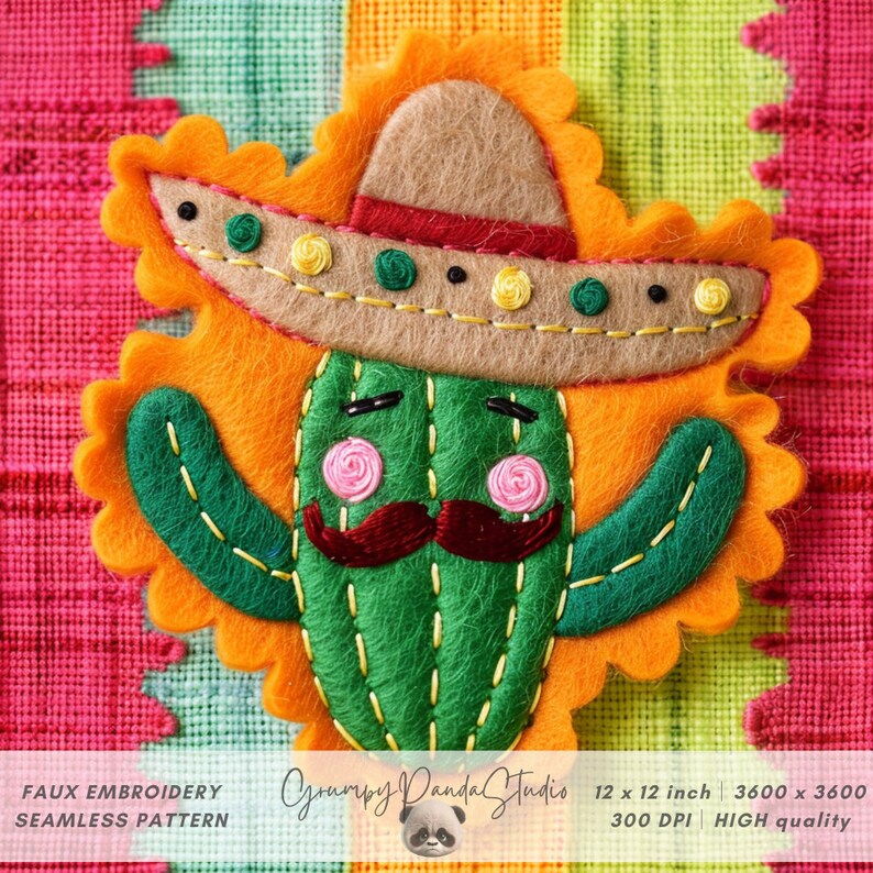 3d Cactus With Sombrero and Mustache Seamless Pattern, Neon Vibrant Striped Background, Faux ...