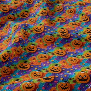 3d Colorful Halloween Pumpkin Seamless Pattern, Faux Embroidery for DIY ...
