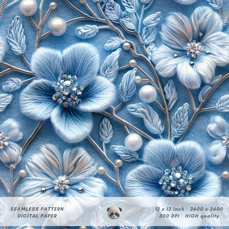 3d Arctic Blue Winter Flowers Seamless Pattern, Repeat File for ...