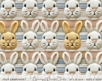 3d Easter Bunnies Seamless Pattern, Faux Embroidery Spring Flowers ...