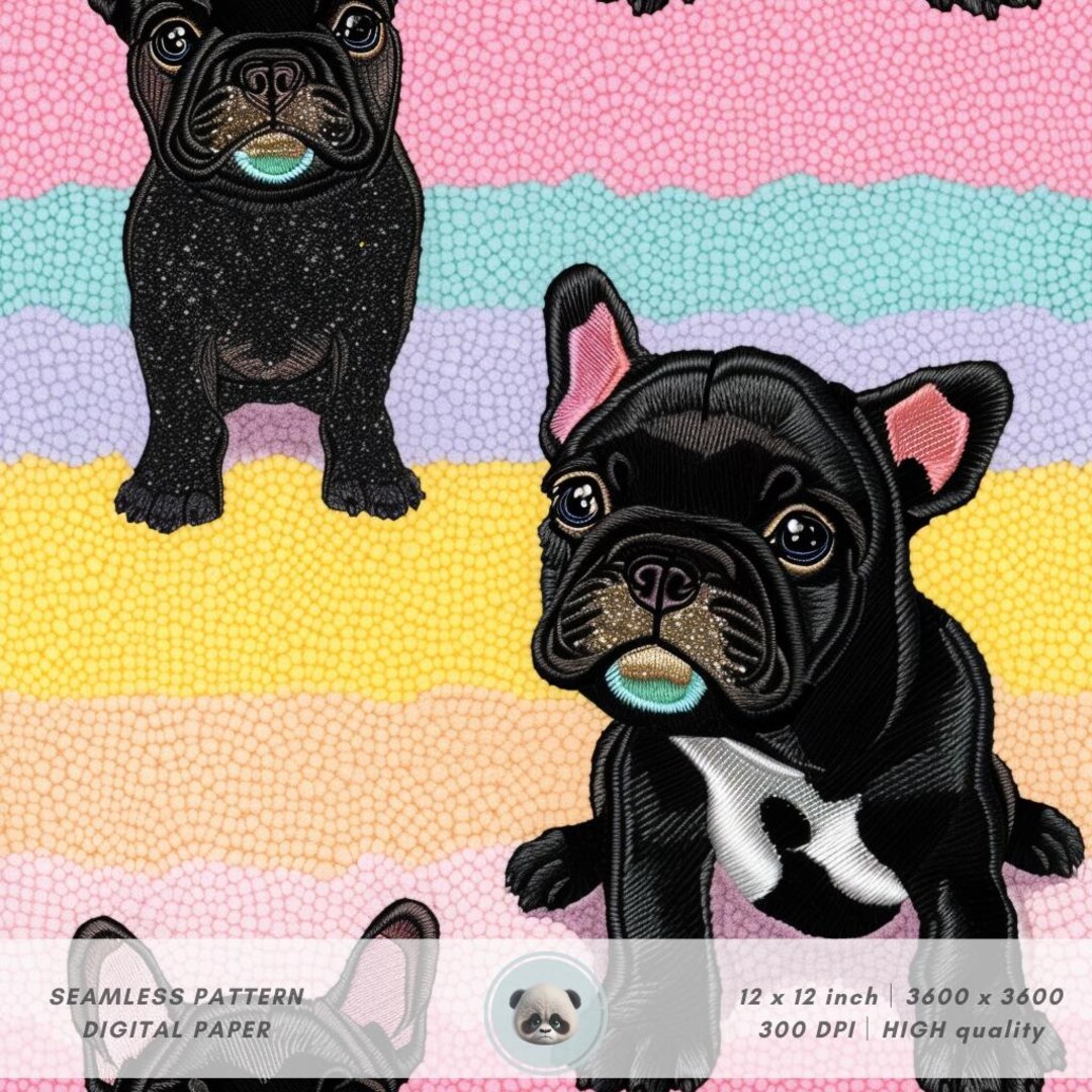 French Bulldog Puppy Retro Seamless Pattern, Colorful Striped Digital ...
