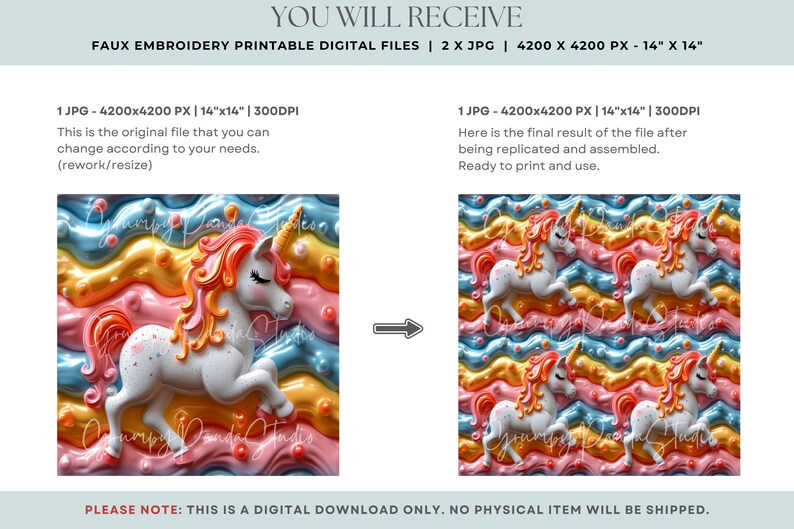 3d Inflated Unicorn Seamless Pattern, Glossy Magic Horse Sublimation ...