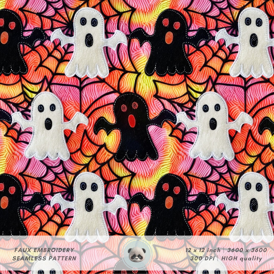 3d Halloween Ghosts Seamless Pattern, Faux Embroidery for Fabric ...