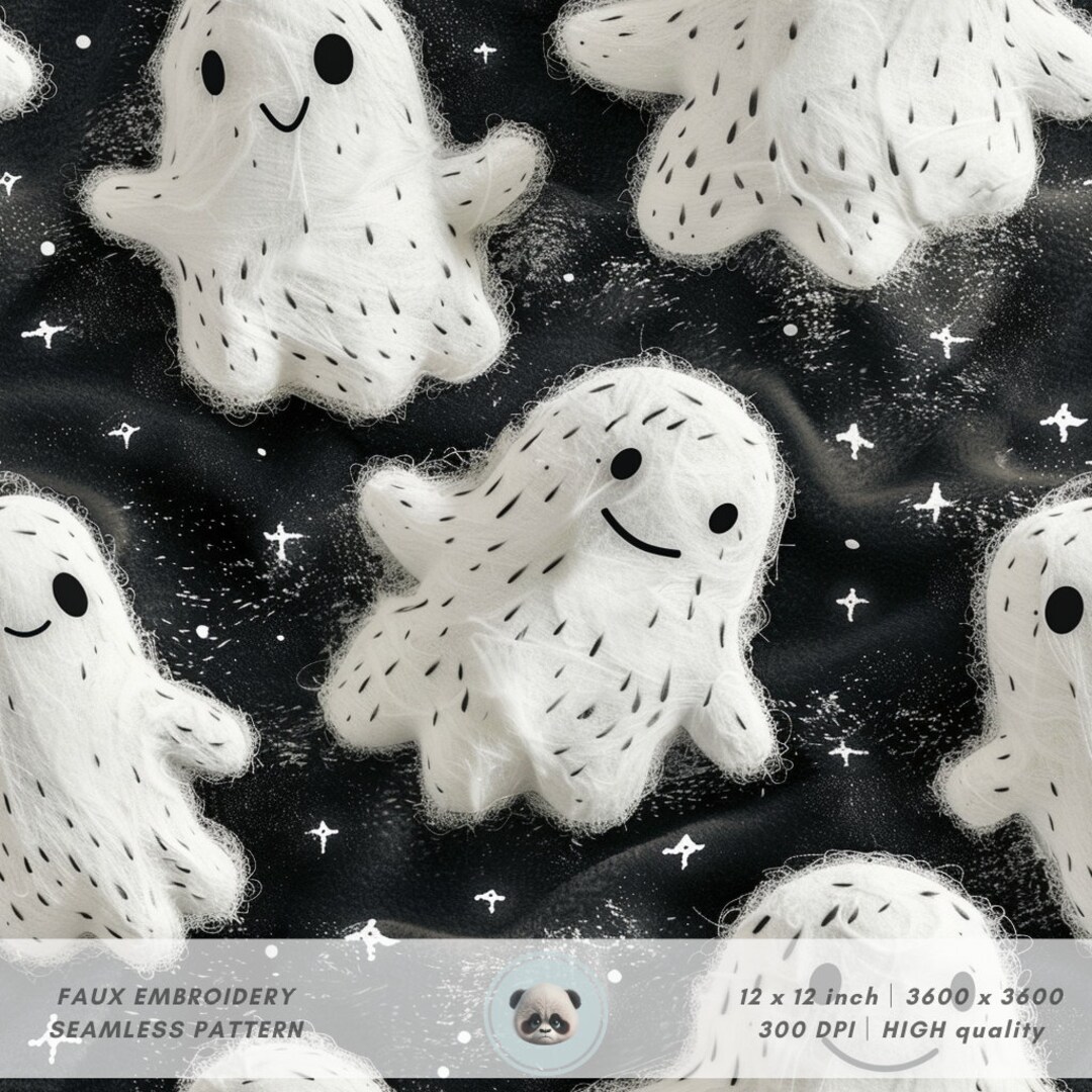 3d Cute Fluffy Ghost Seamless Pattern, Halloween Digital Paper, Black ...