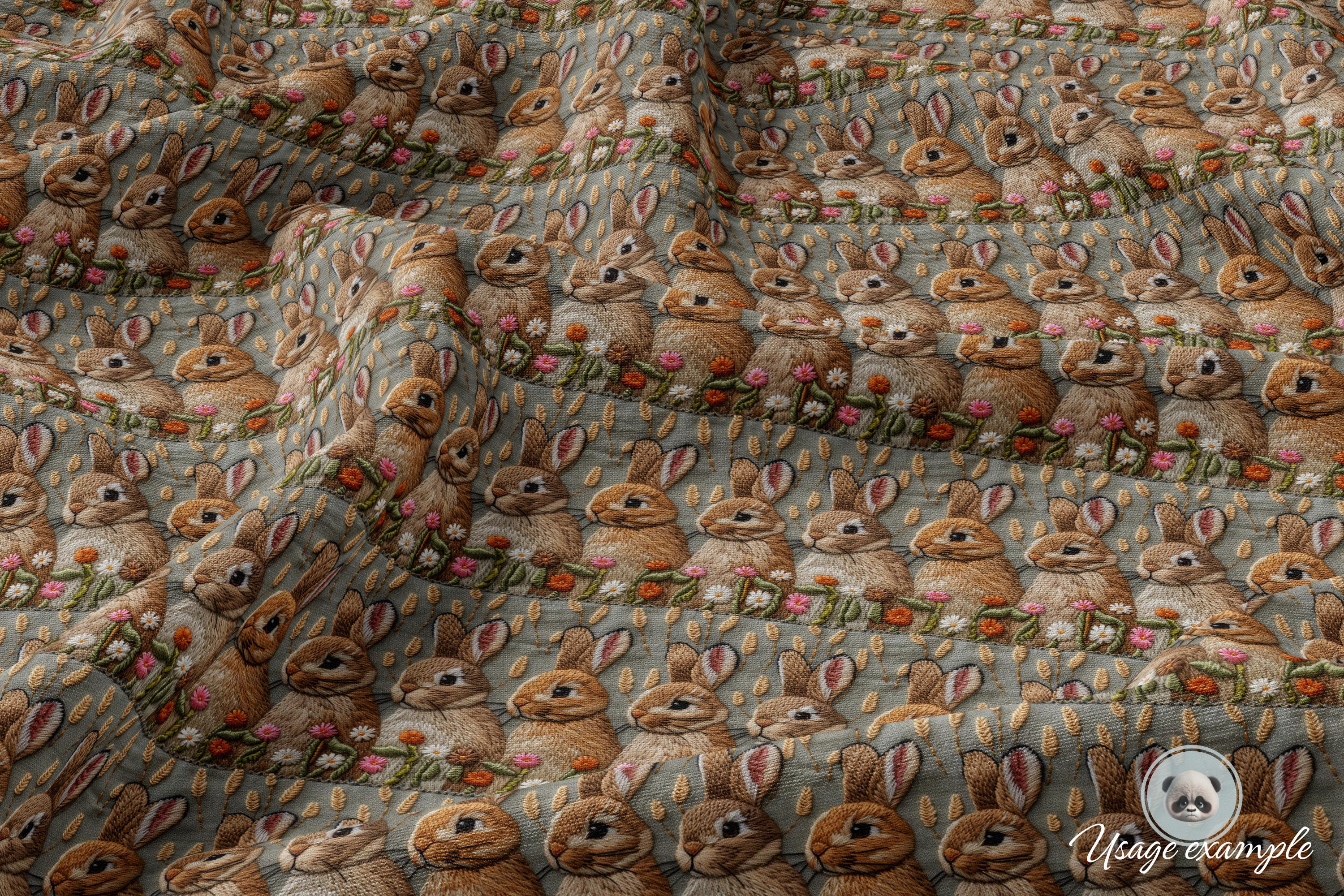 3d Easter Bunnies Seamless Pattern, Faux Embroidery Spring Flowers ...