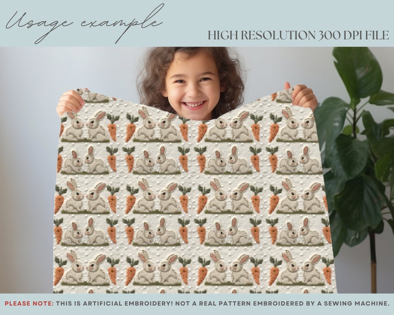 3d Bunny and Carrot Seamless Pattern, Faux Embroidery Sherpa Fleece ...