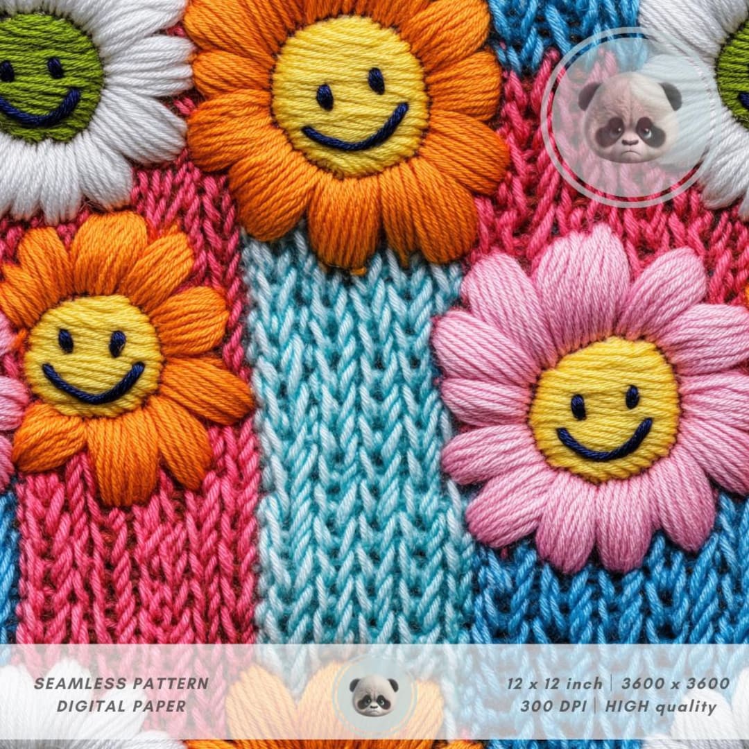 3d Retro 70s Smiley Face Daisy Flower Seamless Digital Paper, Groovy ...