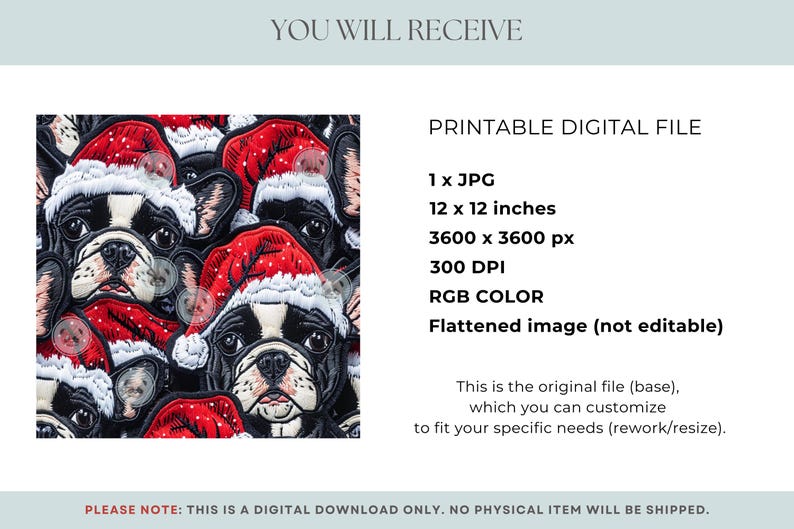 3d Christmas French Bulldog in Santa Hat Seamless Pattern, Frenchie ...