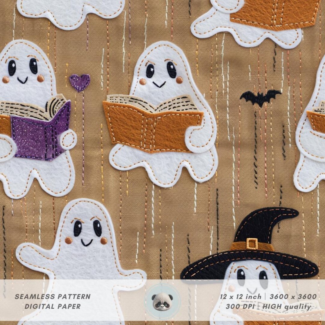 3d Whimsical Witchy Ghost Bookish Print Seamless Pattern, Spooky Bat ...