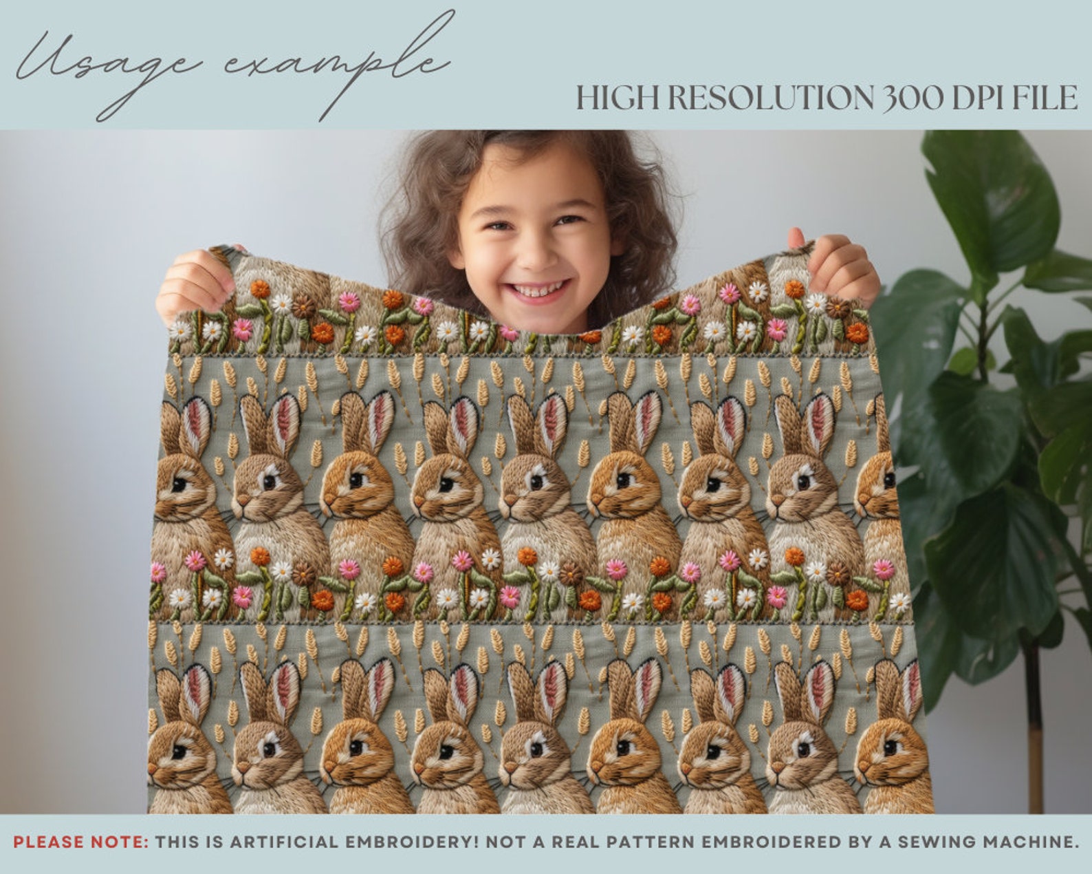3d Easter Bunnies Seamless Pattern, Faux Embroidery Spring Flowers ...