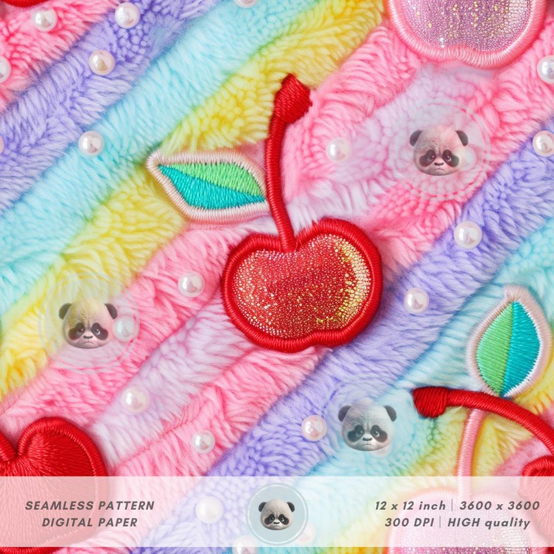 3d Glitter Cherries Rainbow Striped Seamless Pattern, Girly Colorful ...