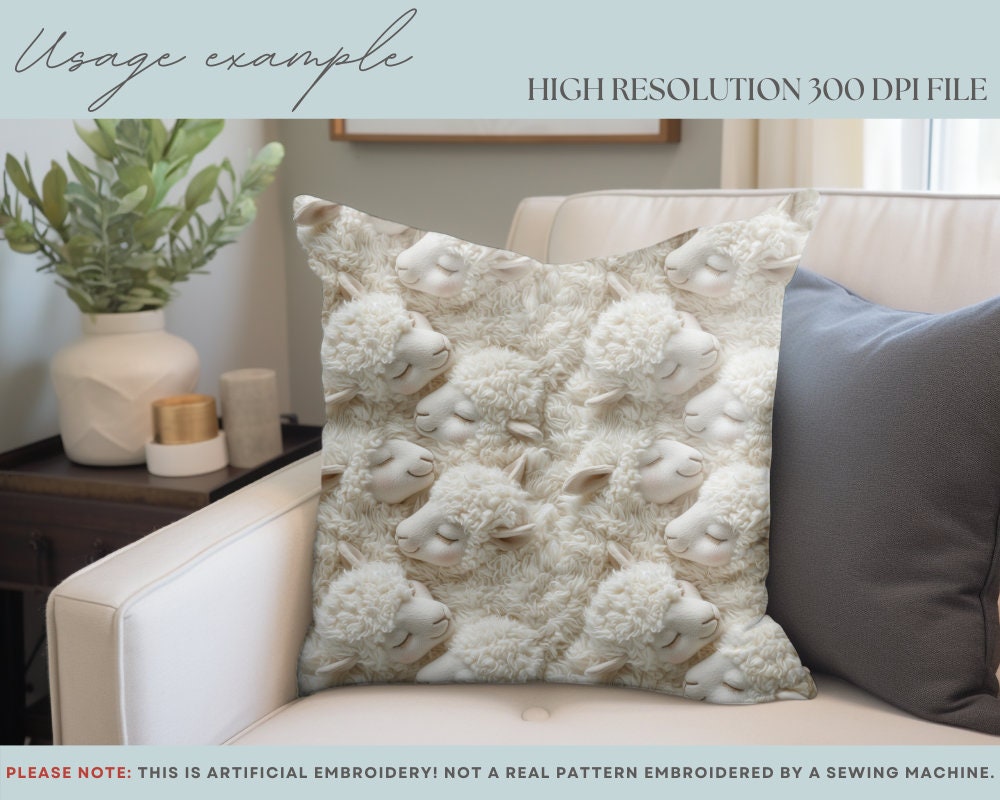 3d Cute Fluffy Lamb Seamless Pattern, Faux Embroidery Wool Baby Sheep ...