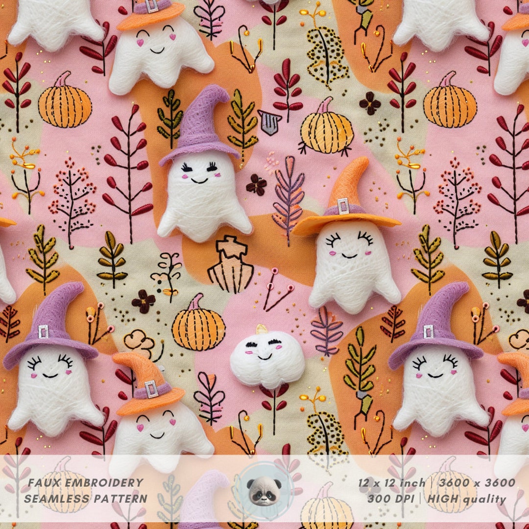 3d Cute Ghost and Pumpkin Seamless Pattern, Pastel Halloween Digital ...