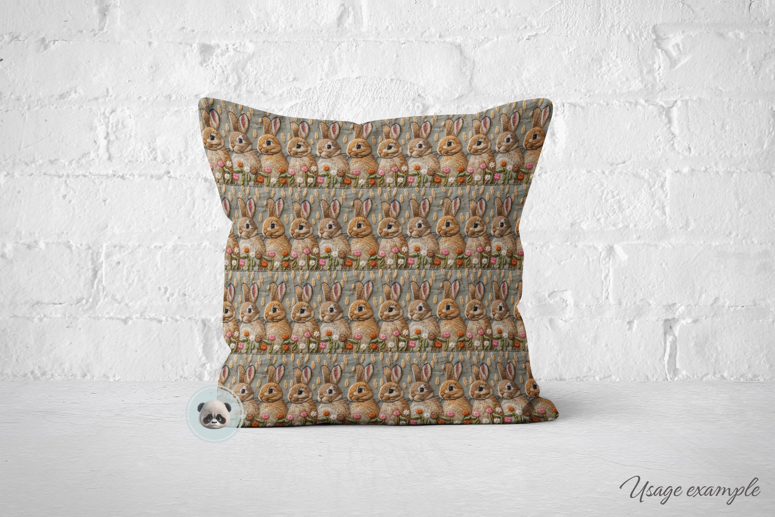 3d Easter Bunnies Seamless Pattern, Faux Embroidery Spring Flowers ...
